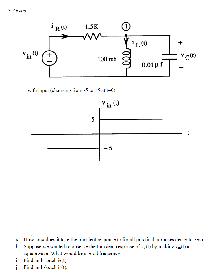 Solved 3. Given with input (changing from −5 to +5 at t=0 ) | Chegg.com