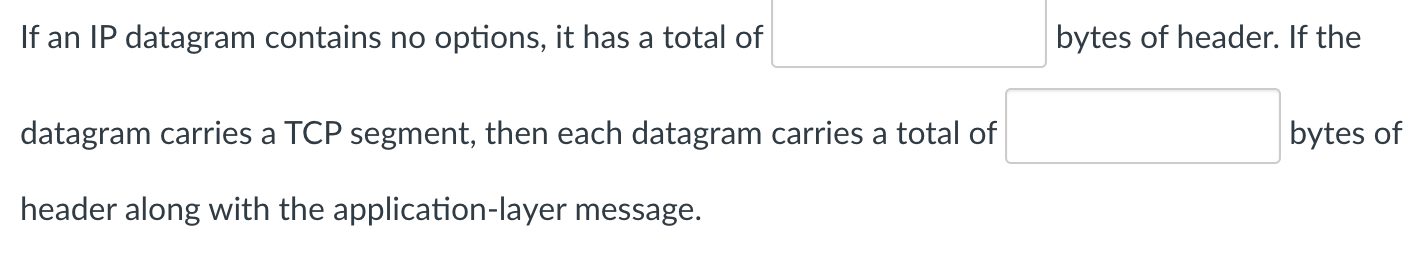 Solved If an IP datagram contains no options, it has a total | Chegg.com