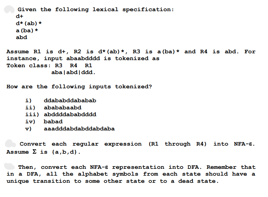 Solved Given the following lexical specification: d+ d⋆(ab)∗ | Chegg.com