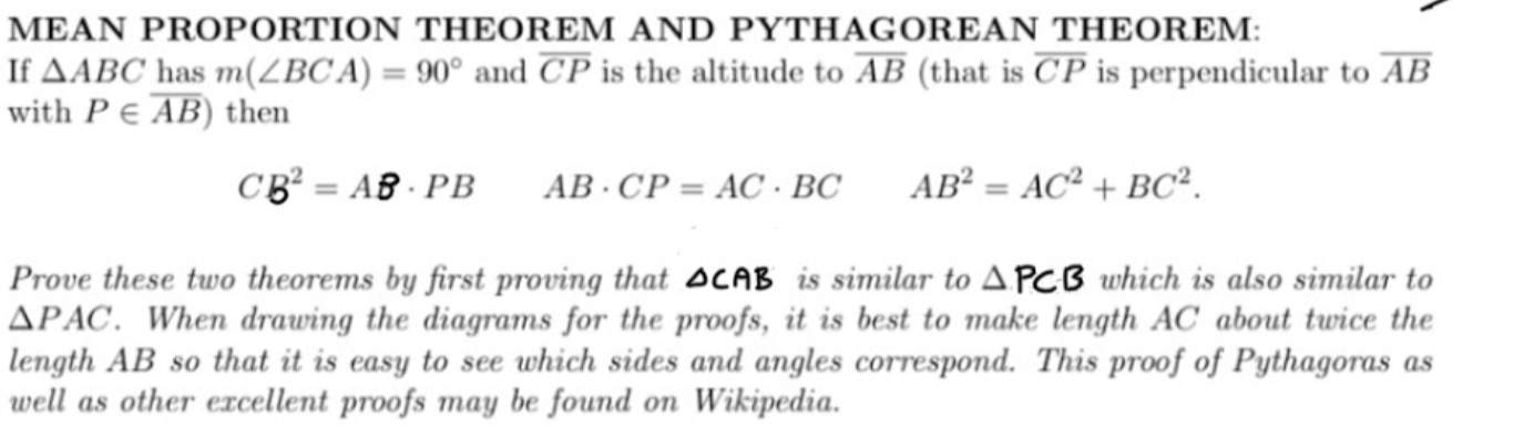 Solved MEAN PROPORTION THEOREM AND PYTHAGOREAN THEOREM: If | Chegg.com
