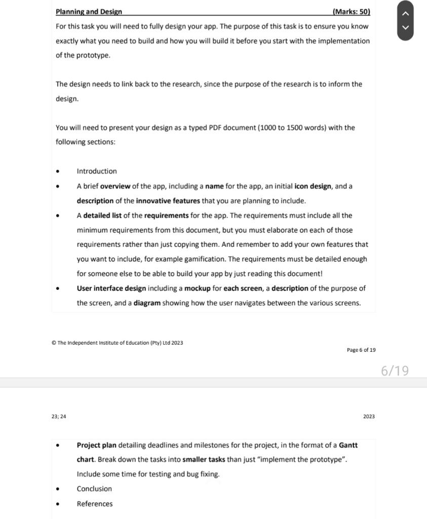 Solved Planning and Design (Marks: 50) For this task you | Chegg.com