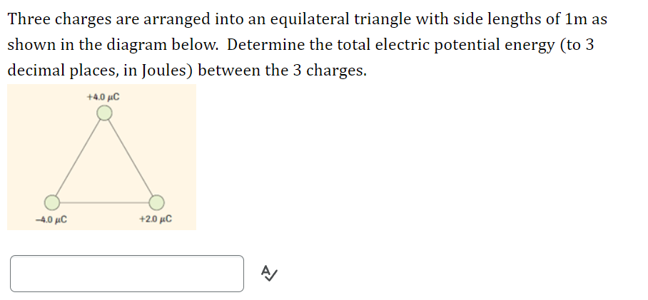 Solved Three charges are arranged into an equilateral | Chegg.com