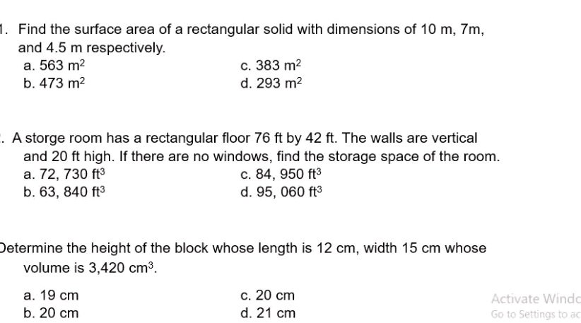 Solved 1. Find the surface area of a rectangular solid with | Chegg.com