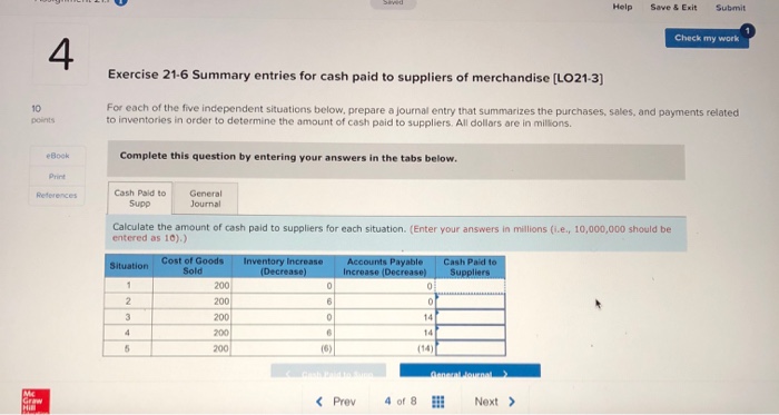 Solved Help Save & Exit Submit Check my work 4 Exercise 21-6 | Chegg.com
