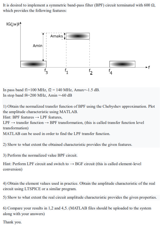 Solved It is desired to implement a symmetric band-pass | Chegg.com