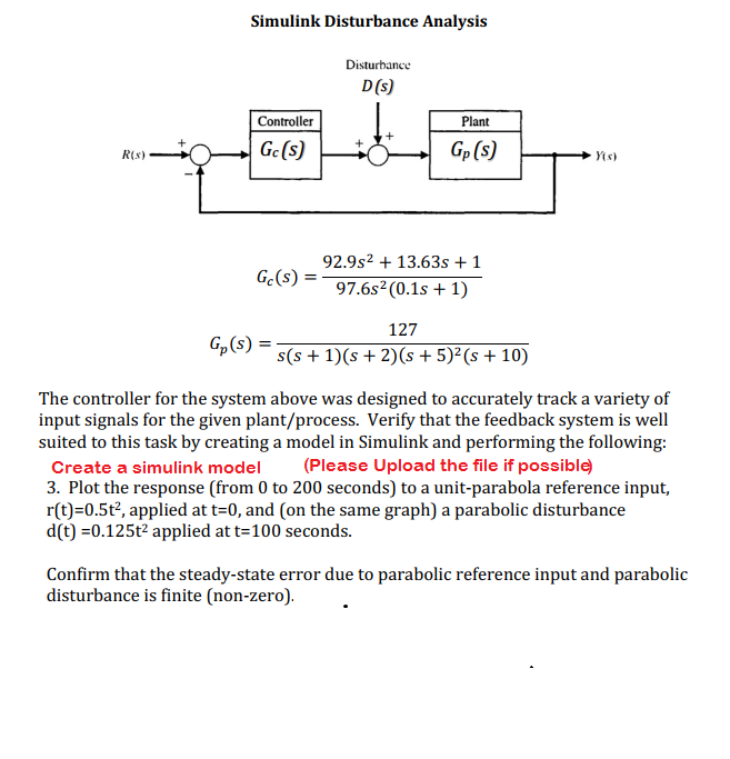 Solved Simulink Disturbance Analysis Disturbance D (s) | Chegg.com