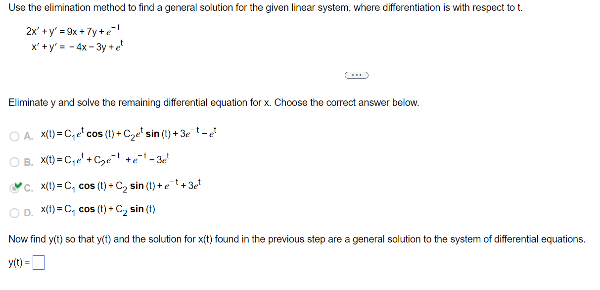 Solved Use the elimination method to find a general solution | Chegg.com