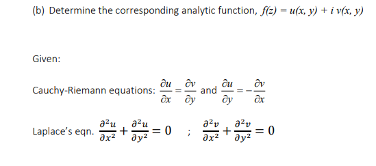 Solved (b) Determine the corresponding analytic function, | Chegg.com