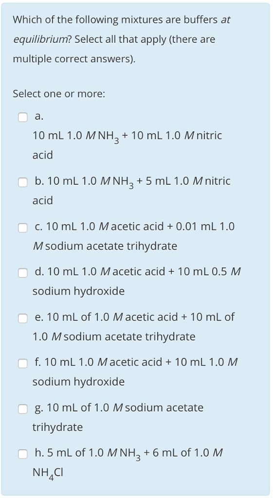 Solved Which of the following mixtures are buffers at | Chegg.com
