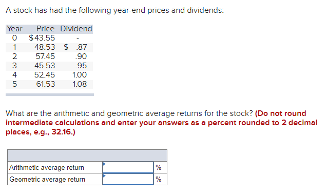 Solved What is the arithmetic and geometric average returns | Chegg.com