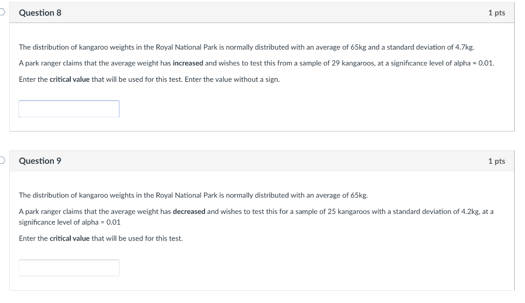 Solved The distribution of kangaroo weights in the Royal | Chegg.com