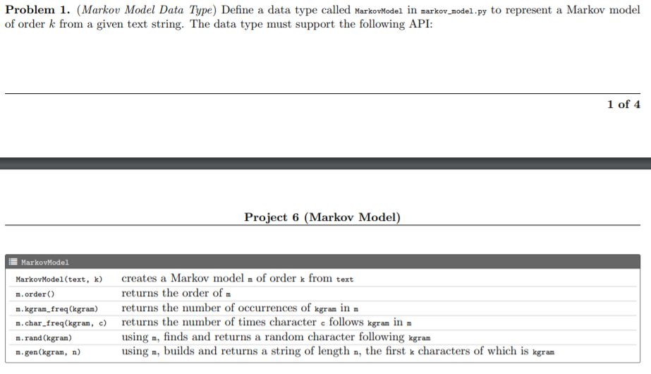 Solved Problem 1. (Markov Model Data Type) Define a data | Chegg.com