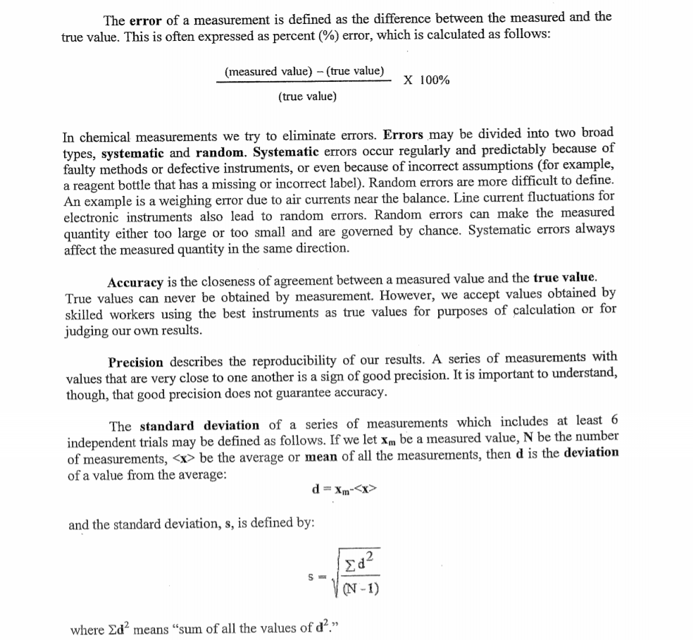 Solved The error of a measurement is defined as the | Chegg.com