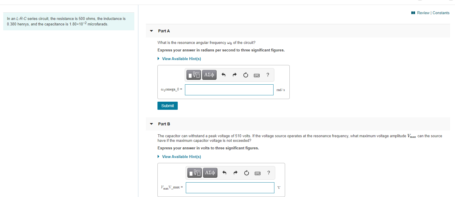 Solved 1 Review Constants In an L-R-C series circuit, the | Chegg.com
