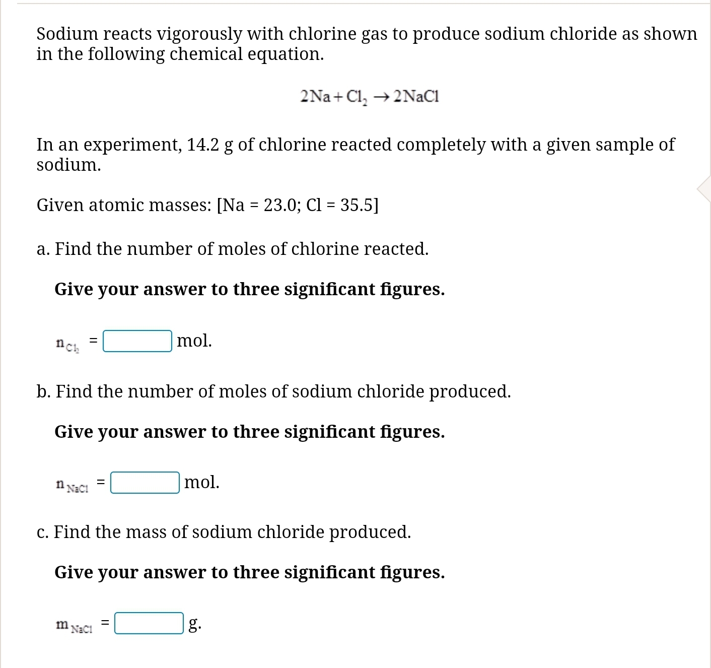 Solved Sodium reacts vigorously with chlorine gas to produce | Chegg.com