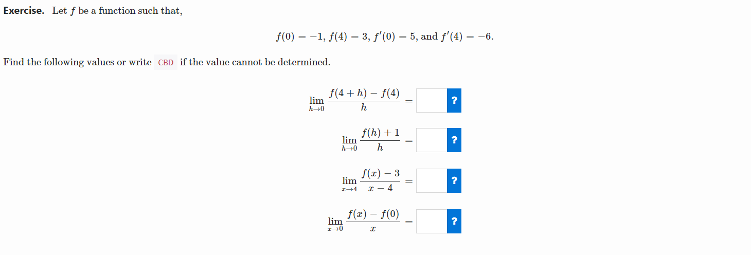 Solved Exercise. Let f be a function such that, | Chegg.com