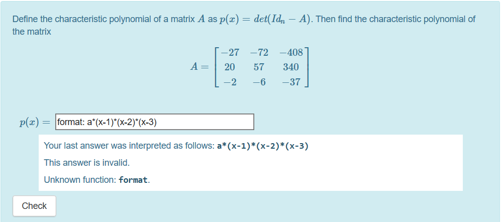 Solved Define the characteristic polynomial of a matrix A as | Chegg.com