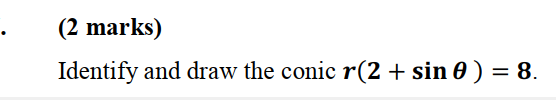 Solved (2 marks) Identify and draw the conic r(2 + sin 0 ) = | Chegg.com