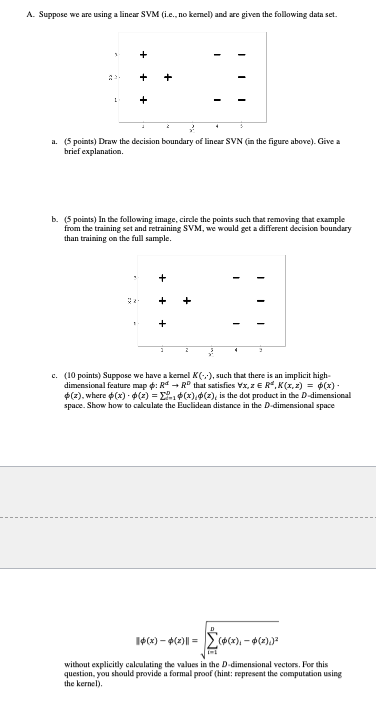 Solved A. ﻿Suppose we ﻿are using a linear SVM (i.e., no | Chegg.com
