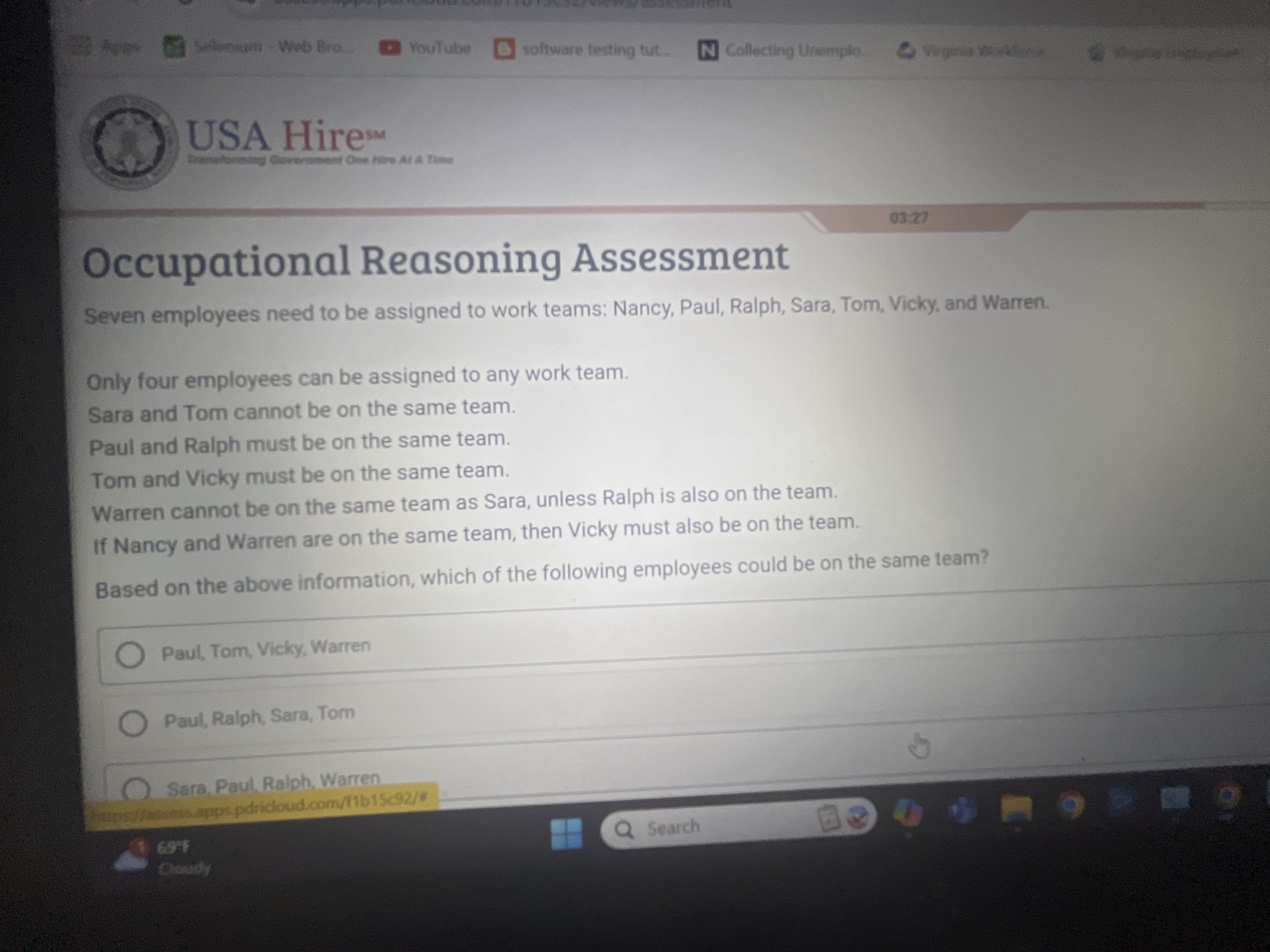 Solved Occupational Reasoning Assessment Seven employees | Chegg.com