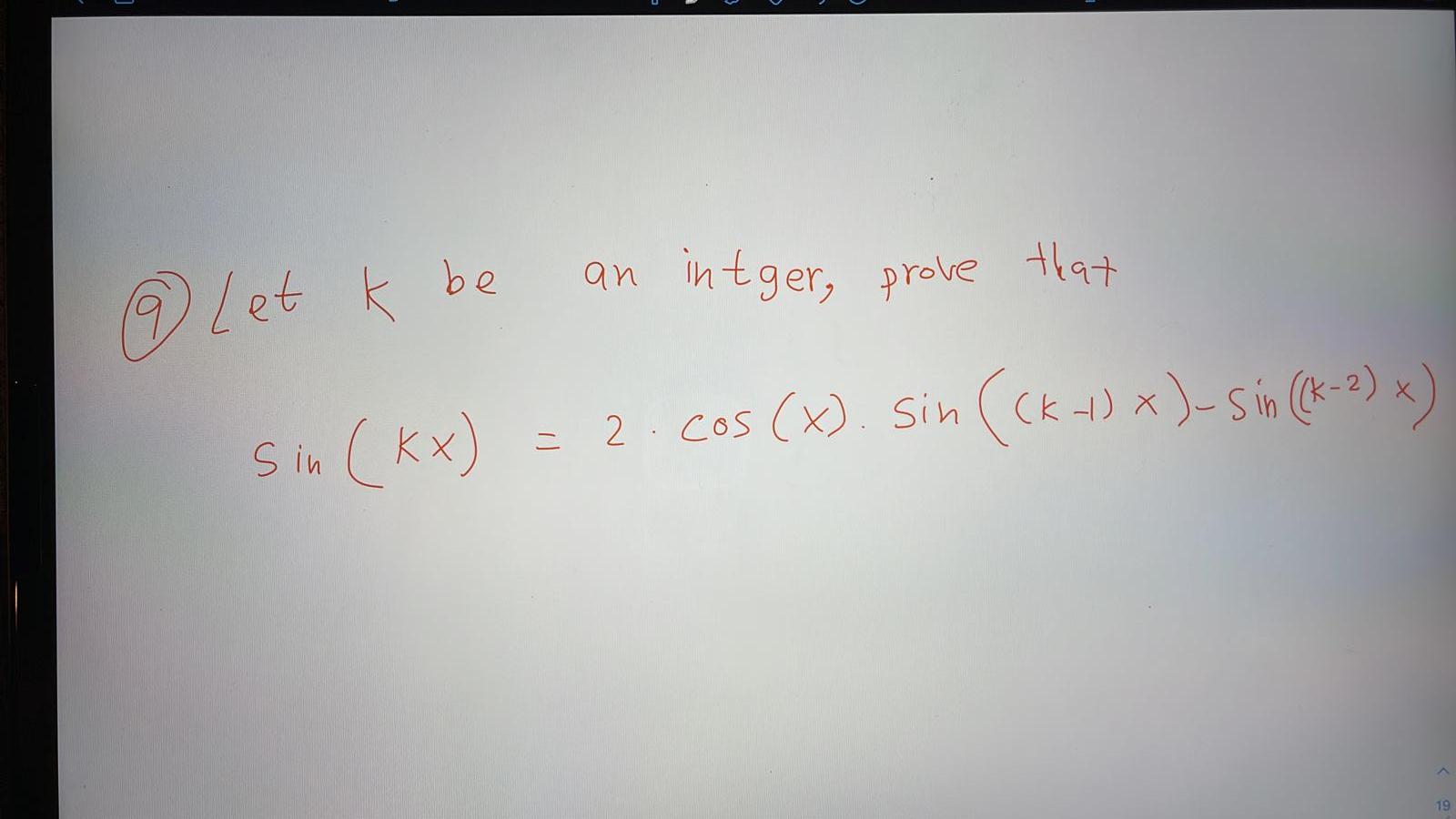 Solved an intger, prove that @ let k be -1X Sin (kx) ) x = | Chegg.com