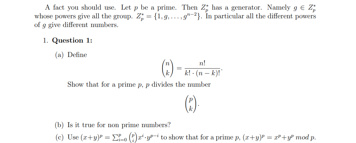Solved A fact you should use. Let p be a prime. Then Zhas a | Chegg.com