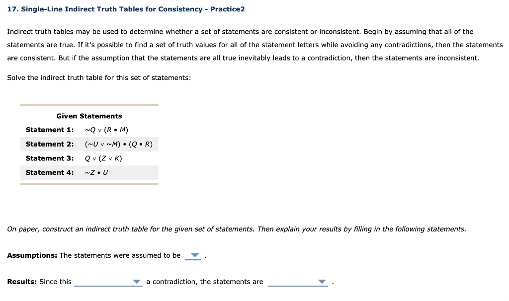 17. Single-Line Indirect Truth Tables for Consistency | Chegg.com