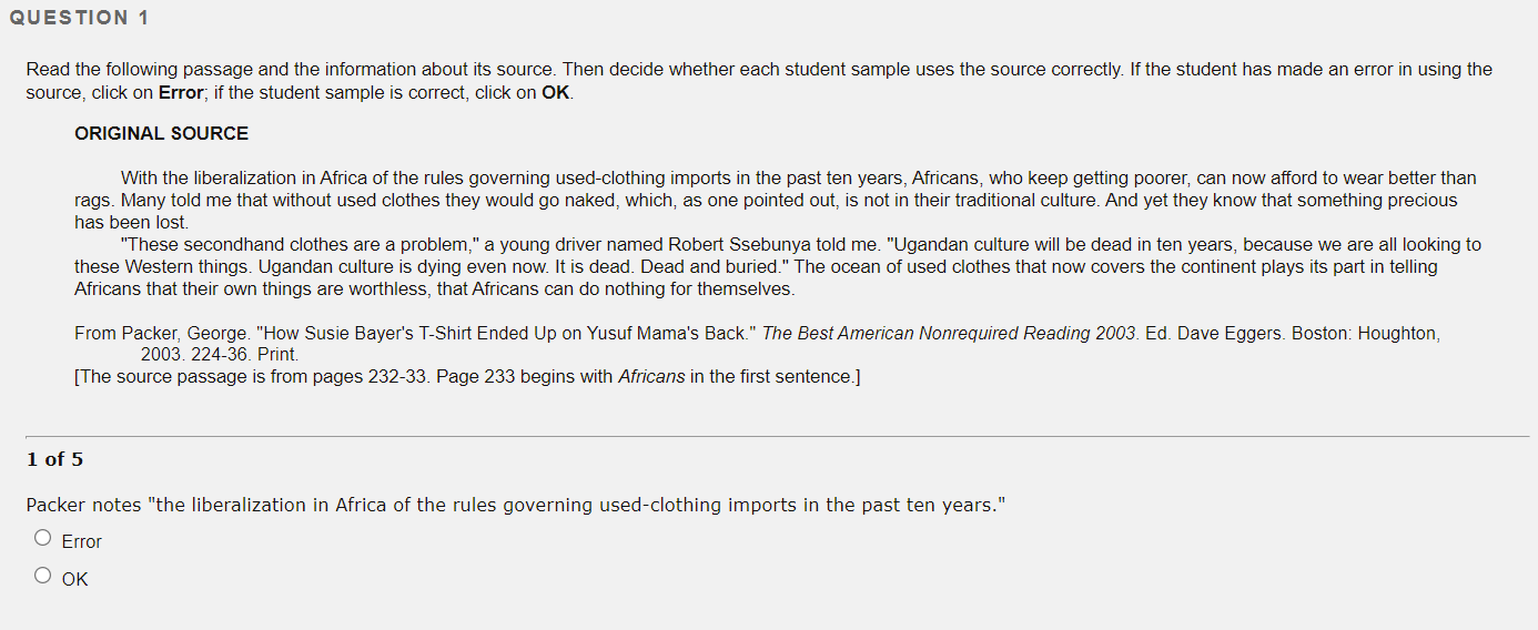 QUESTION 1 Read the following passage and the | Chegg.com