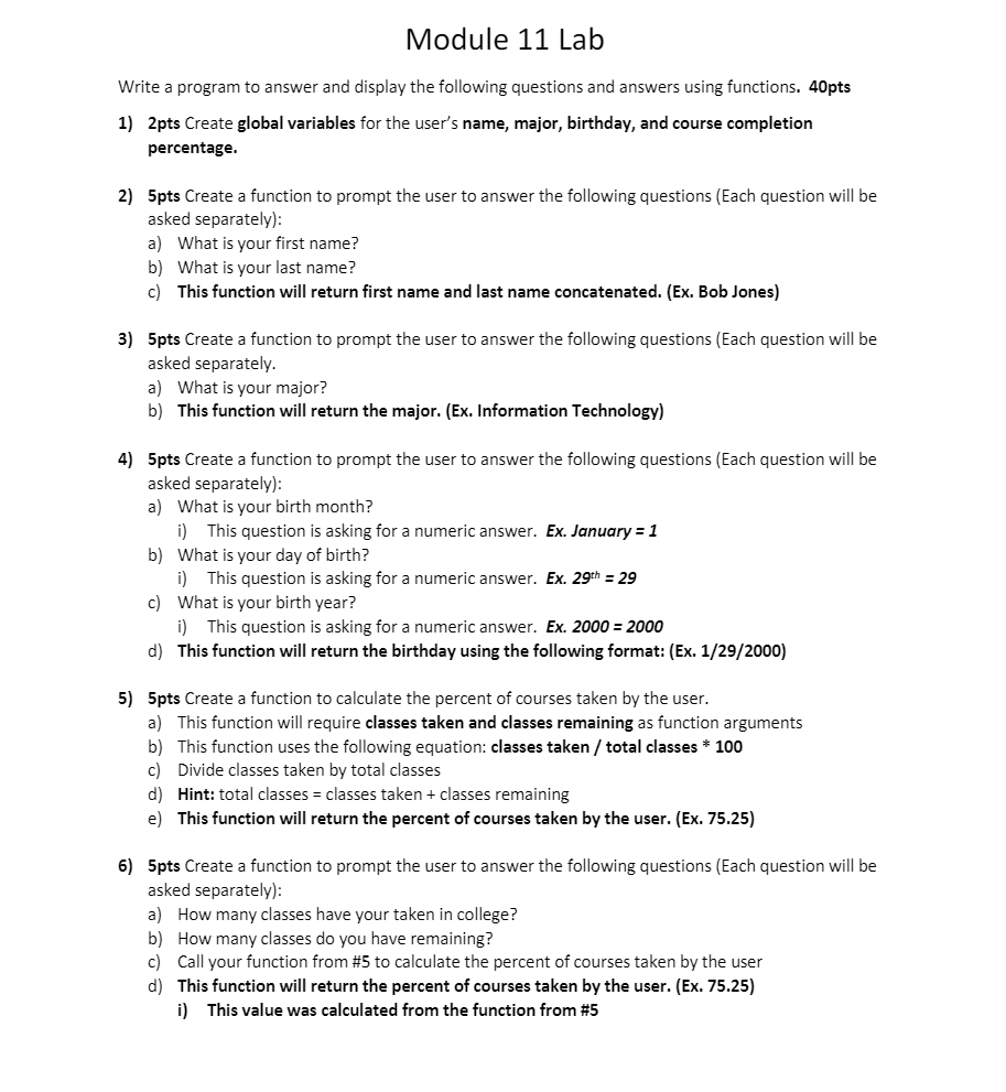 Solved Module 11 Lab Write a program to answer and display | Chegg.com