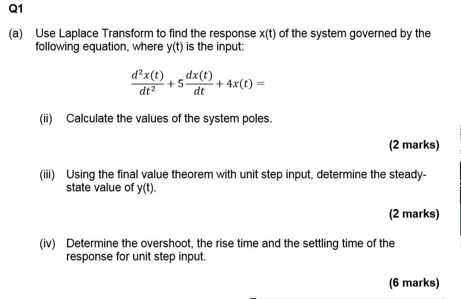 Solved Q1 (a) Use Laplace Transform to find the response | Chegg.com
