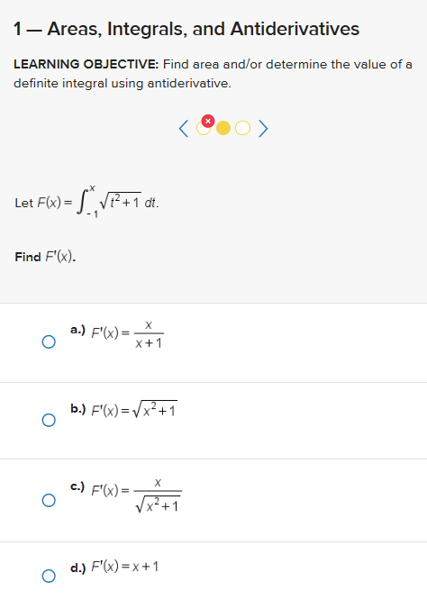 Solved 1- Areas, Integrals, and Antiderivatives LEARNING | Chegg.com
