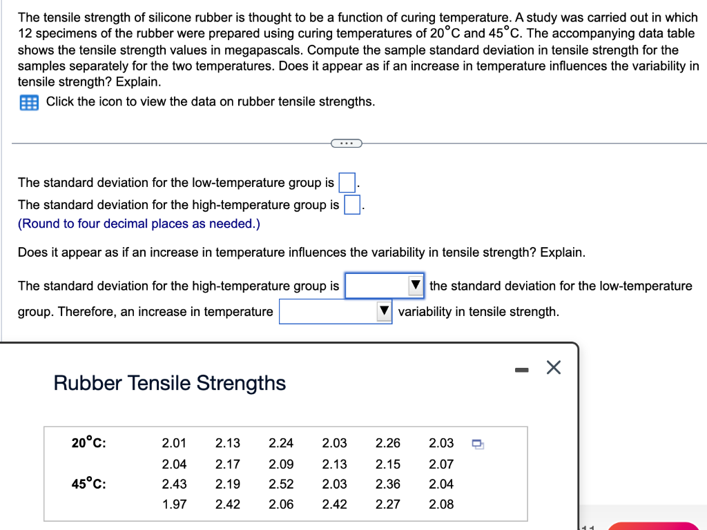 Solved The tensile strength of silicone rubber is thought to | Chegg.com