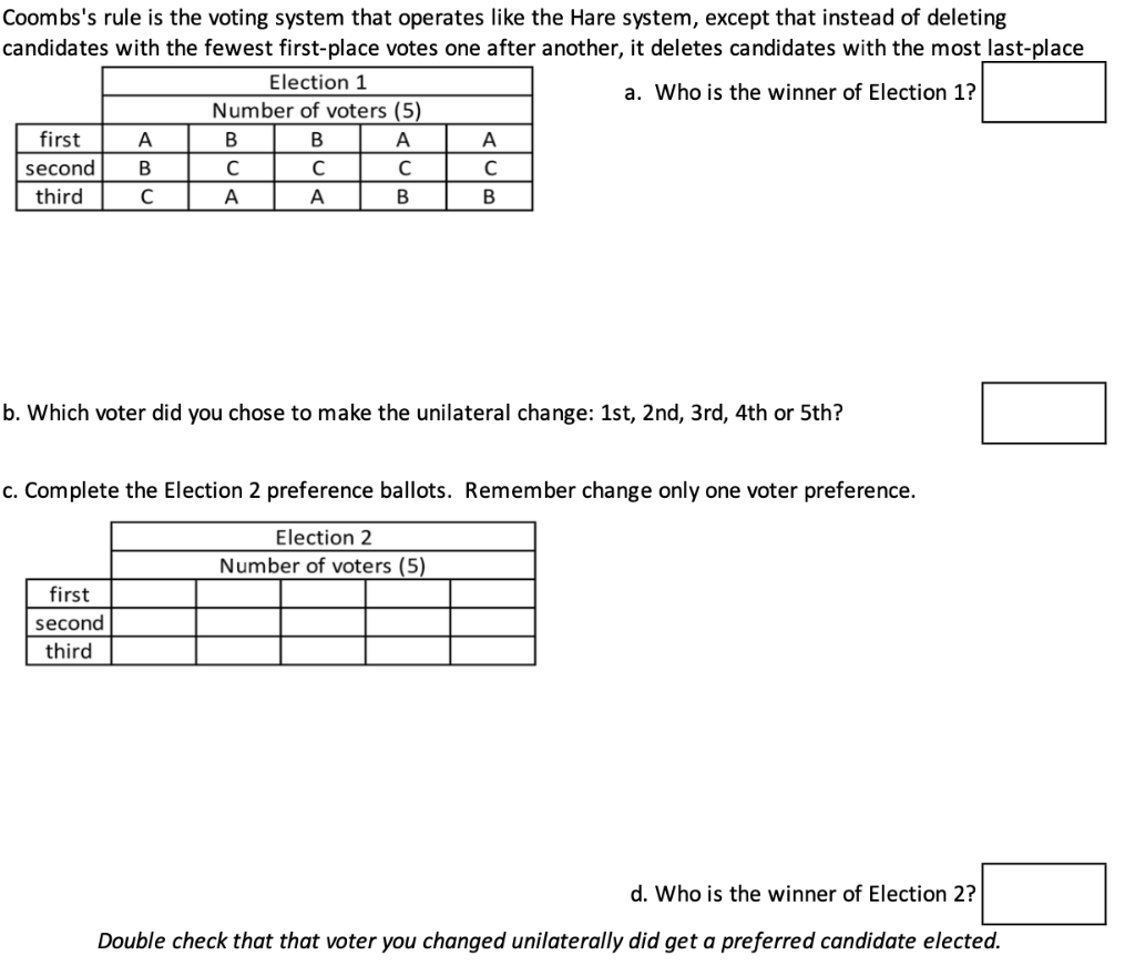 Coombs's rule is the voting system that operates like | Chegg.com
