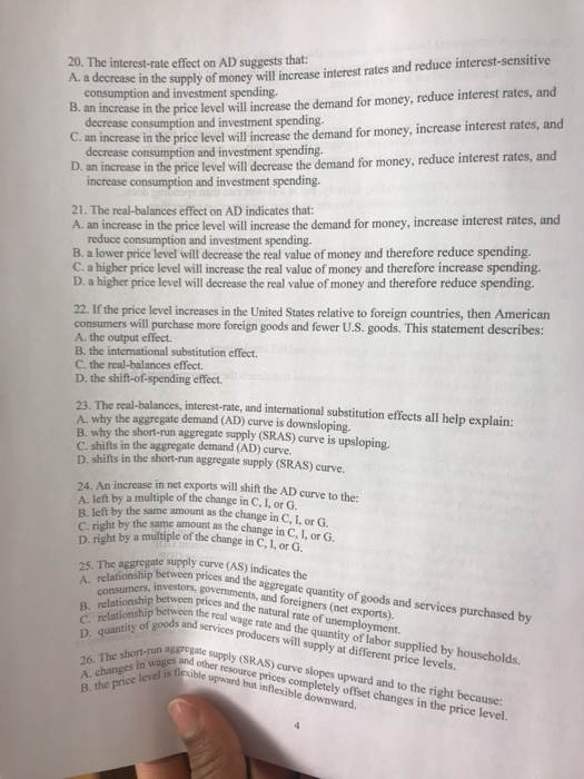 Solved 20. The interest-rate effect on AD suggests that: A. | Chegg.com