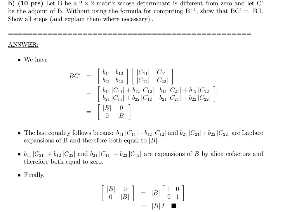 Solved b) (10 pts) Let B be a 2×2 matrix whose determinant | Chegg.com