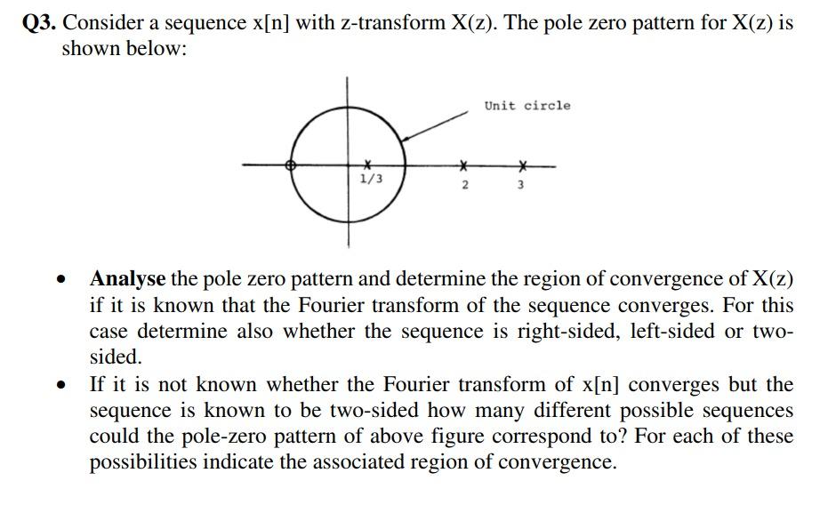 Solved Q3. Consider a sequence x[n] with z-transform X(z). | Chegg.com