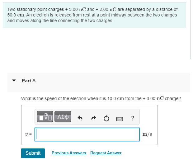 Solved Two stationary point charges +3.00nC and +2.00nC are | Chegg.com