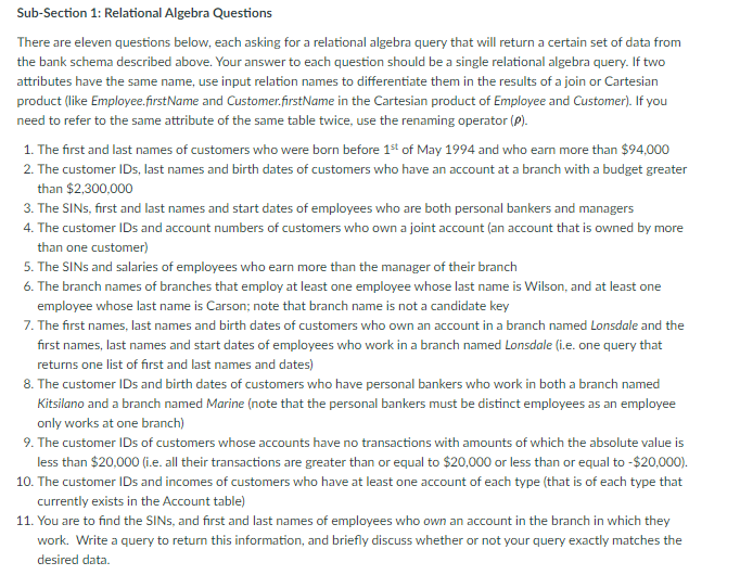 Solved You will be writing relational algebra and tuple | Chegg.com