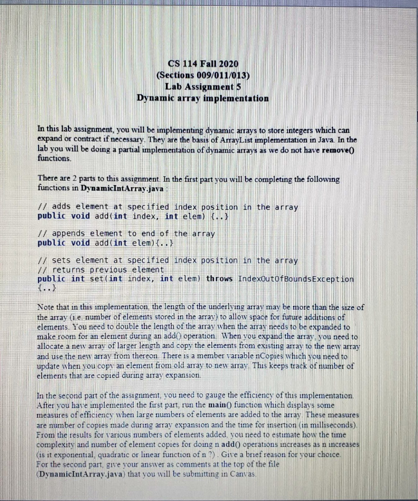 CS 114 Fall 2020 (Sections 009/011/013) Lab | Chegg.com