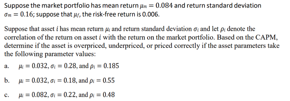 Solved Suppose the market portfolio has mean return μm=0.084 | Chegg.com