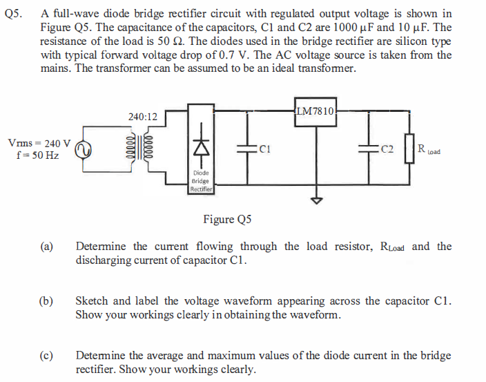 Solved 5. A full-wave diode bridge rectifier circuit with | Chegg.com