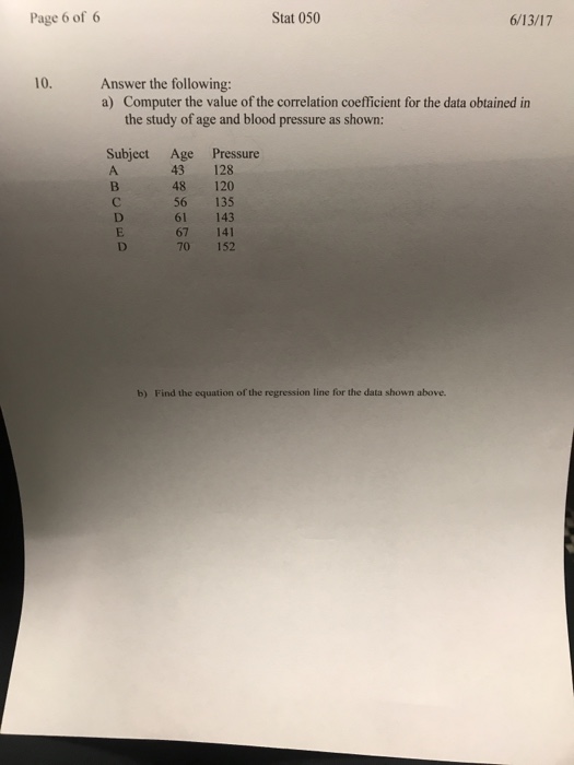 Solved Page 6 of 6 Stat 050 10. Answer the following: a) | Chegg.com