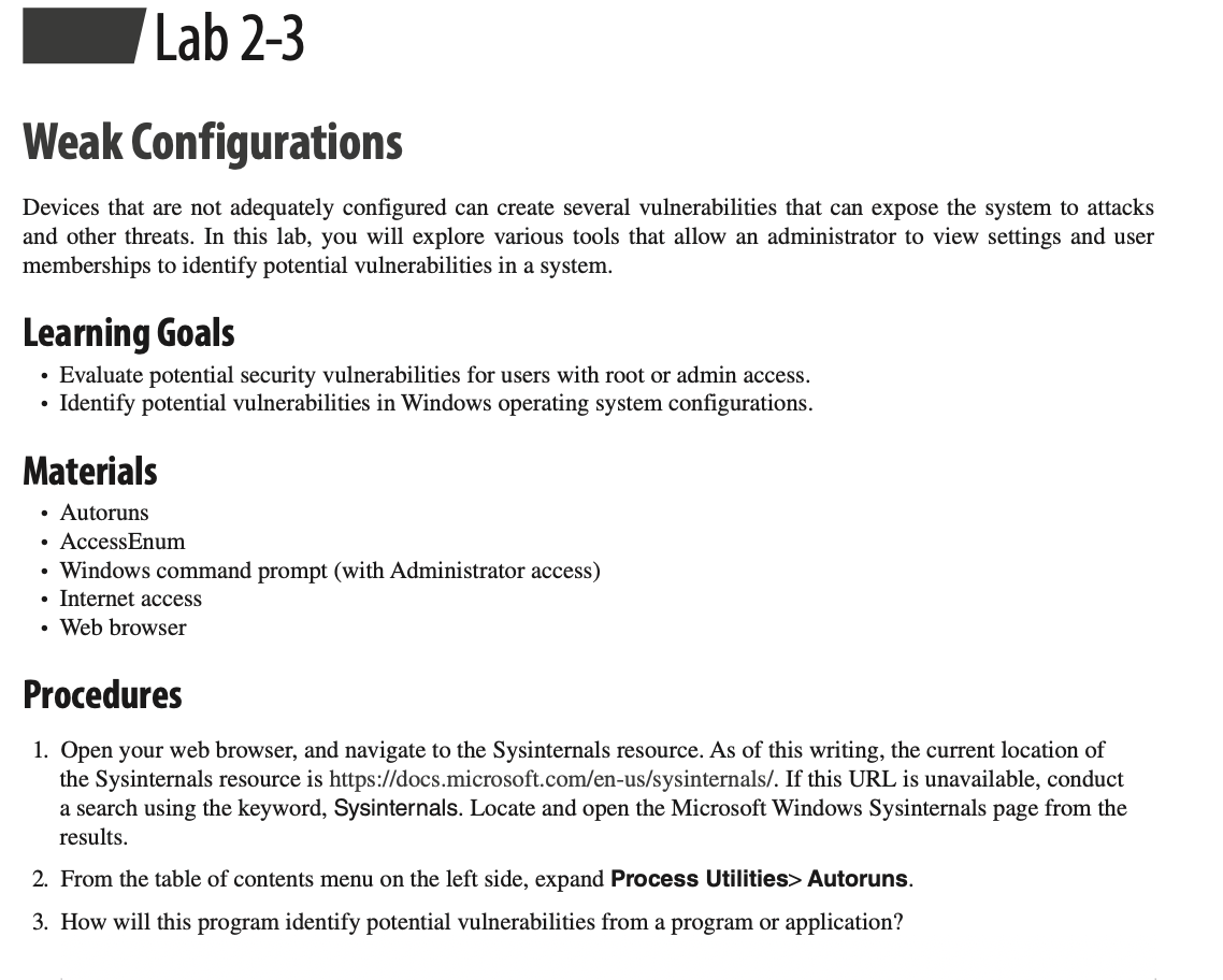 [Solved]: Weak Configurations Devices that are not adequate