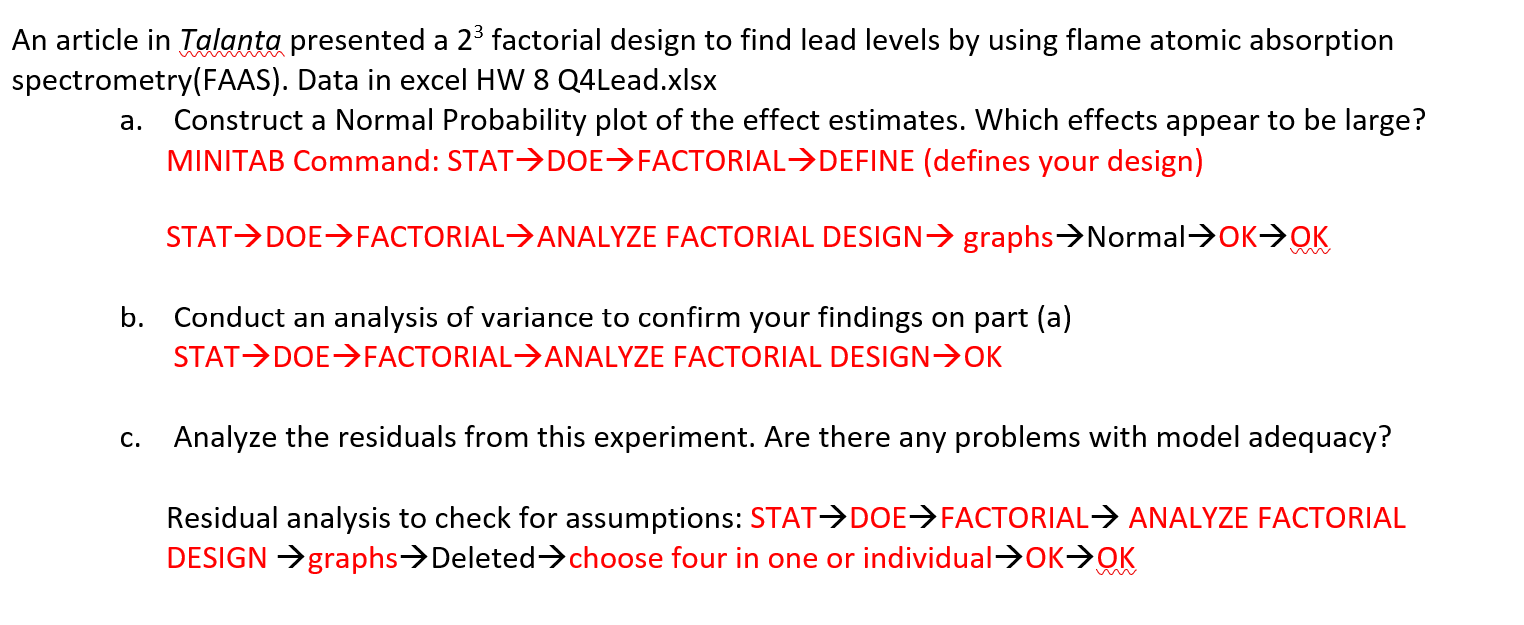 n article in Talanta presented a 23 factorial design | Chegg.com