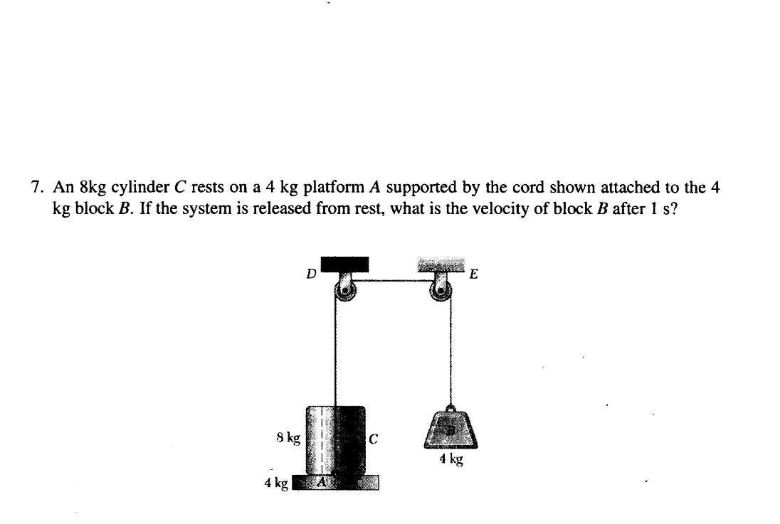 Solved 7. An 8 kg cylinder C rests on a 4 kg platform A | Chegg.com
