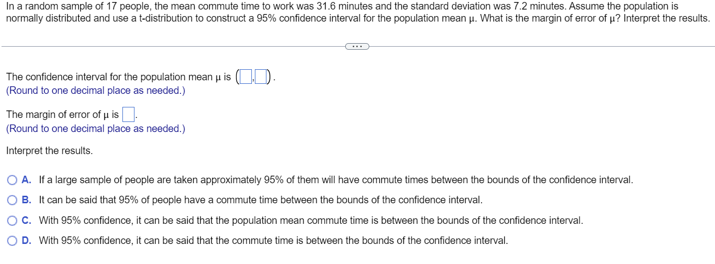 Solved In a random sample of 17 people, the mean commute | Chegg.com