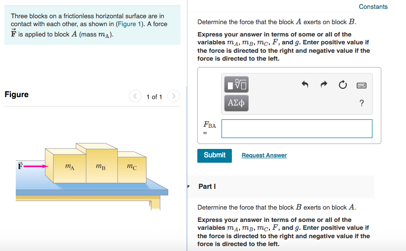 Solved Constants Three blocks on a frictionless horizontal | Chegg.com