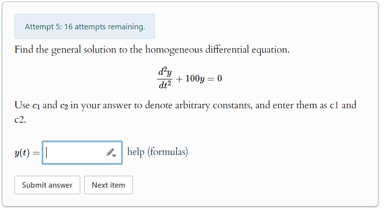 Solved Attempt 5: 16 ﻿attempts remaining.Find the general | Chegg.com