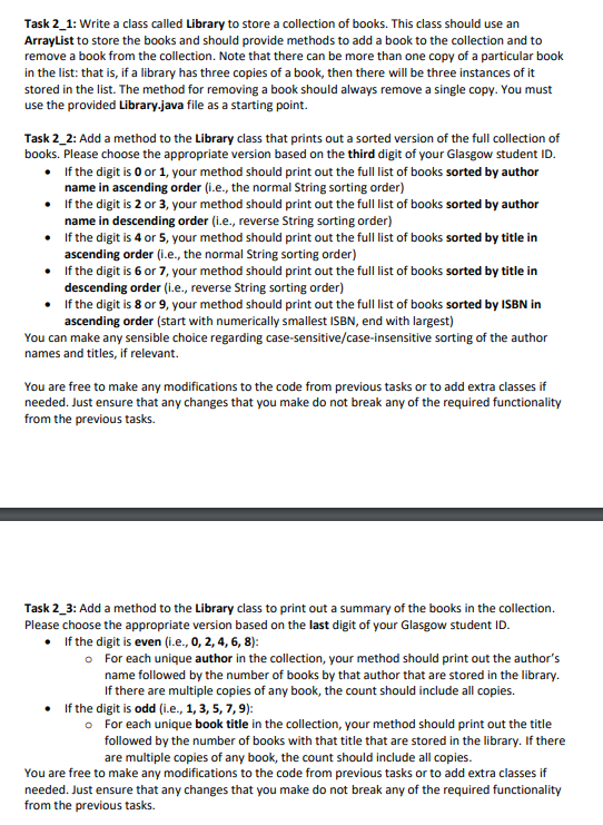 Solved Task 2_1: Write a class called Library to store a | Chegg.com