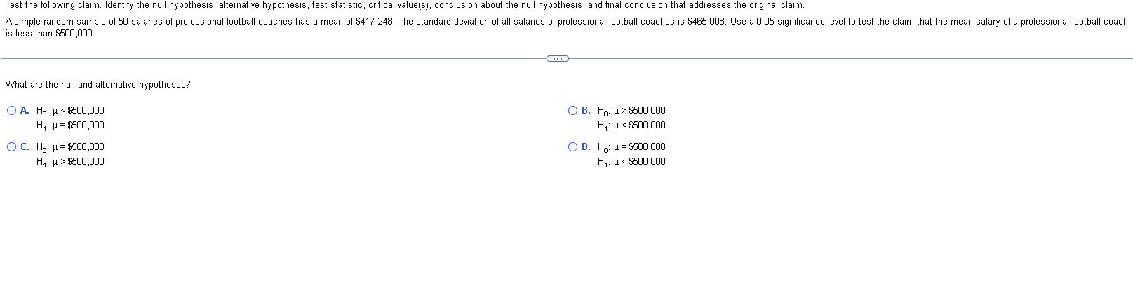 Solved is less than $500,000. What are the null and | Chegg.com
